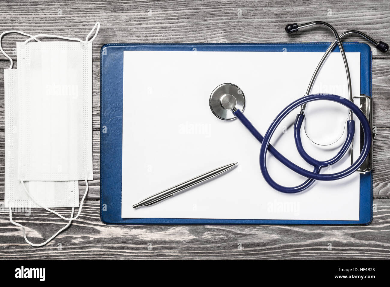 Desk of doctor with medicine things Stock Photo - Alamy