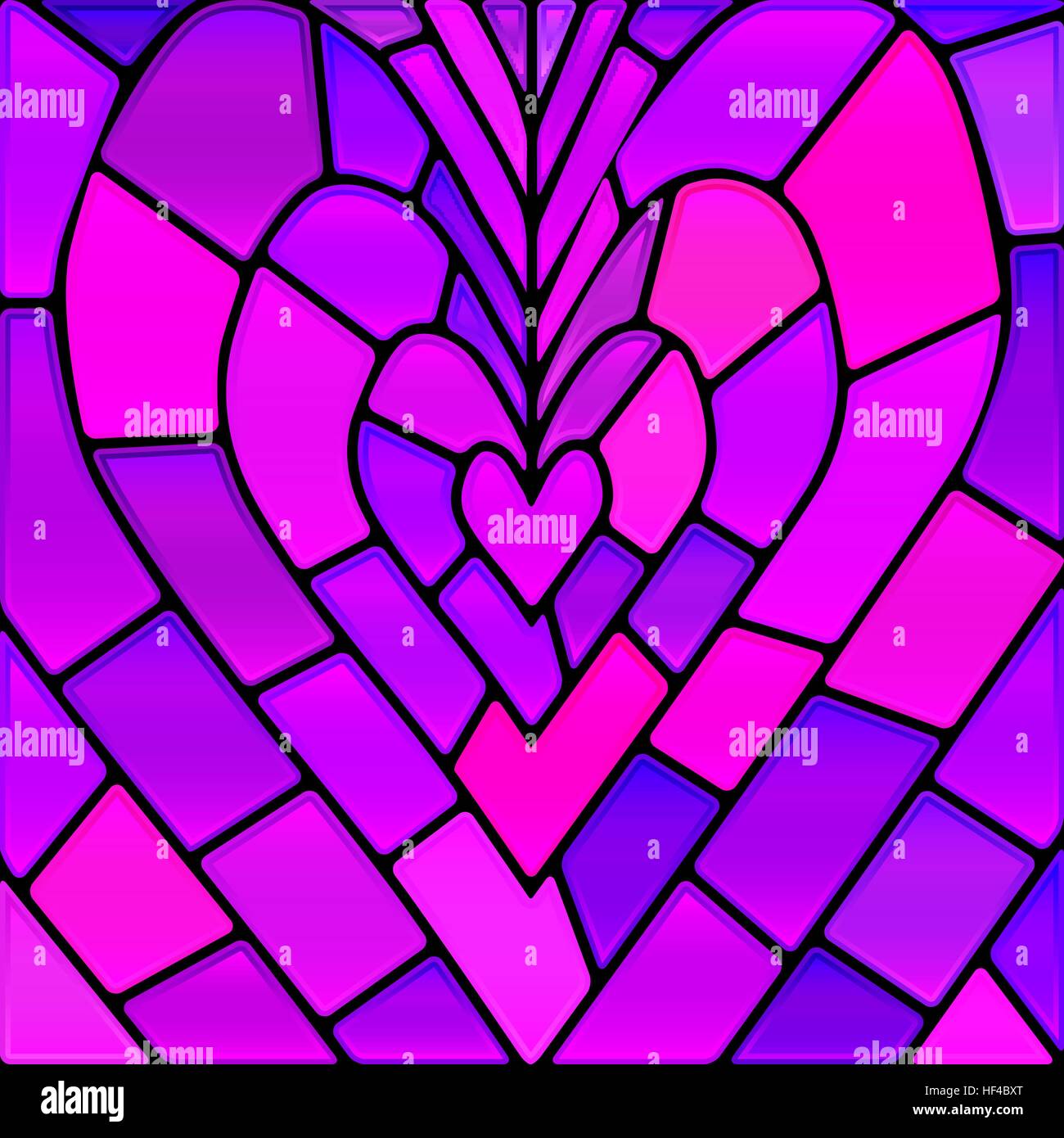 Abstract Vector Stained Glass Mosaic Background Purple Heart Stock