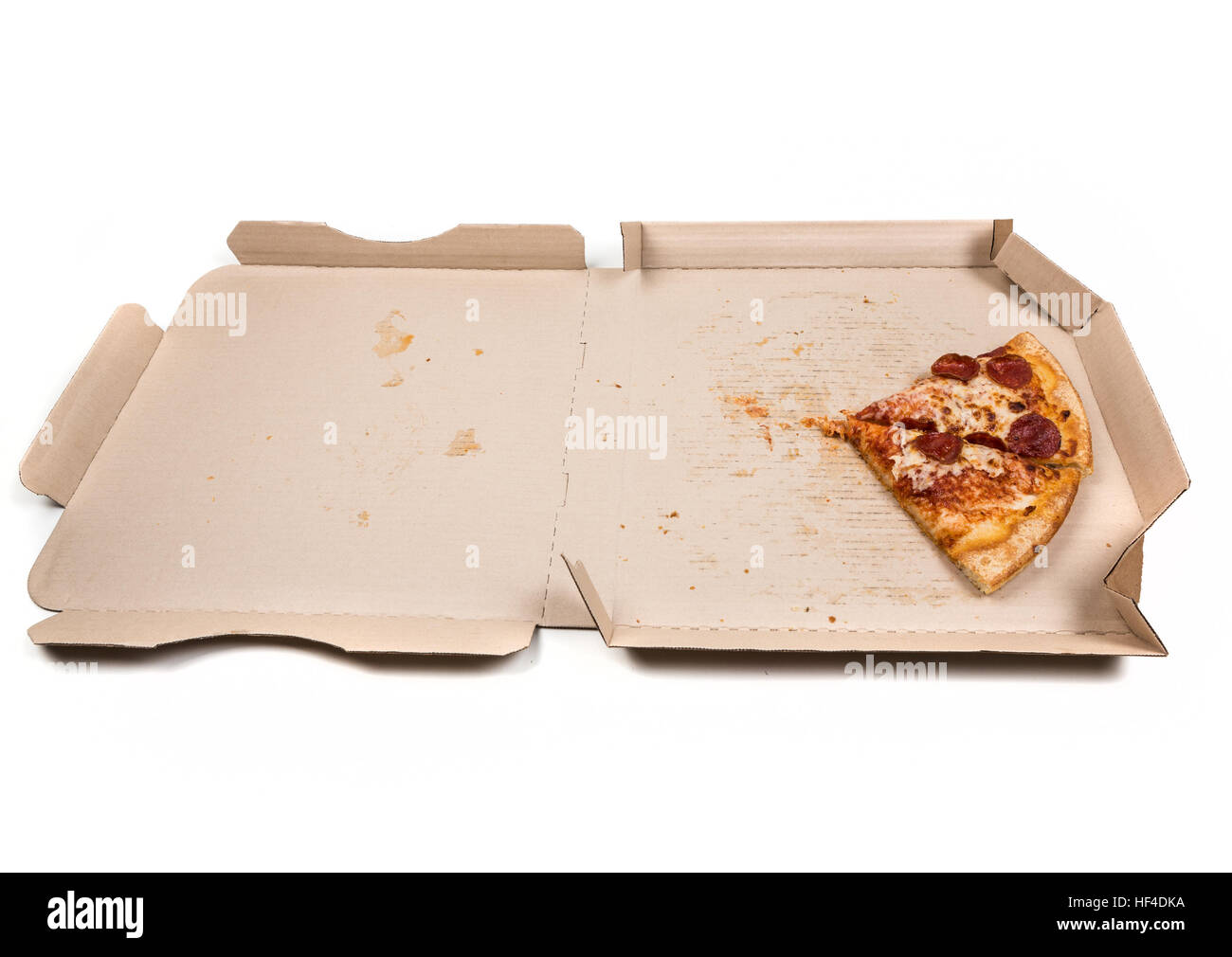 Leftover pizza in box isolated on white background Stock Photo - Alamy