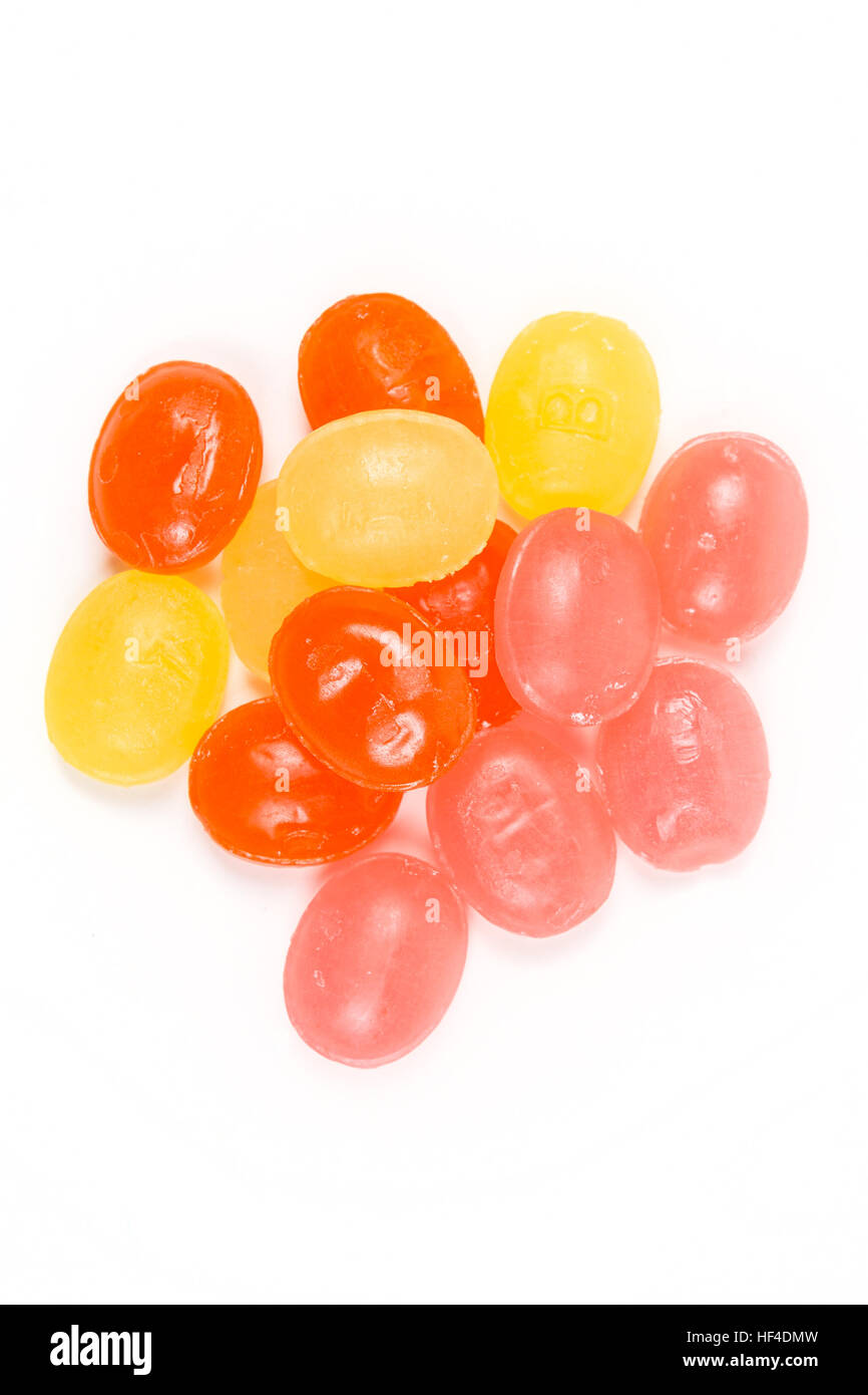 Fruity cold lozenges isolated on white background Stock Photo - Alamy