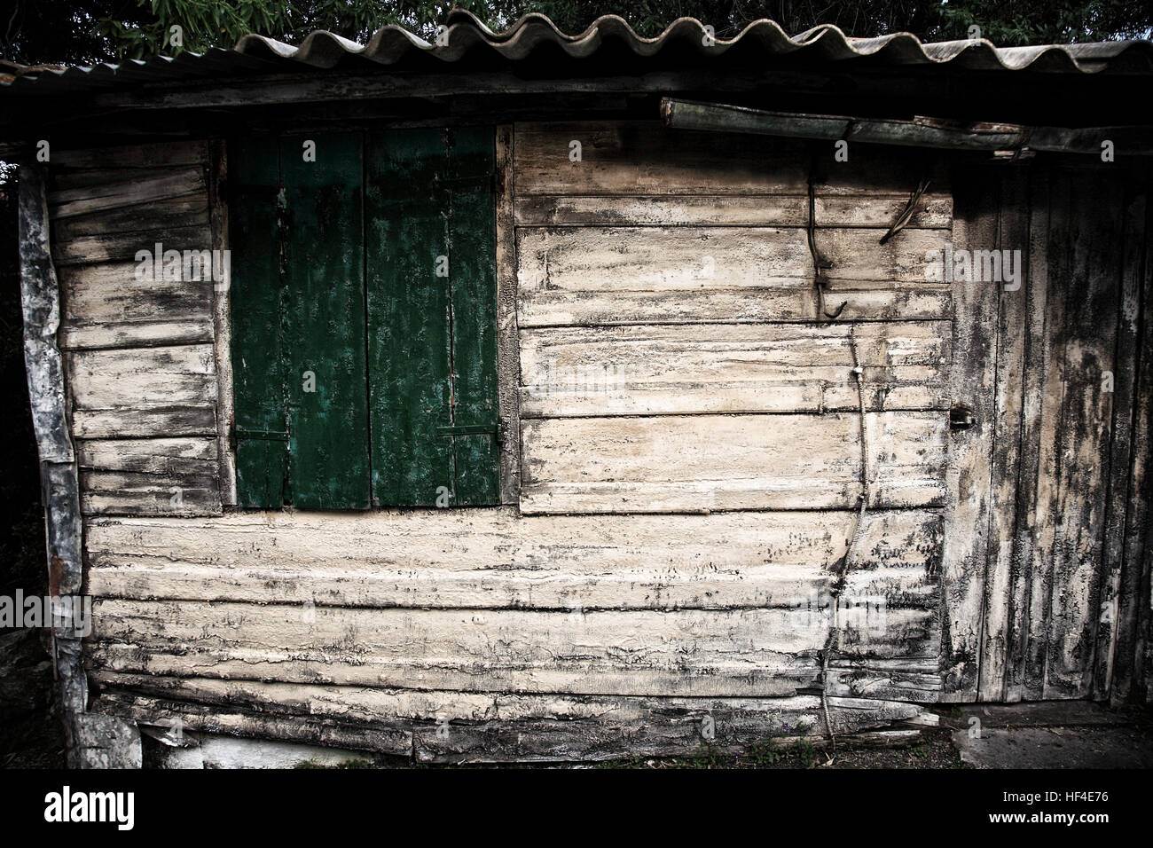 painted wooden wall of an old small house Stock Photo - Alamy