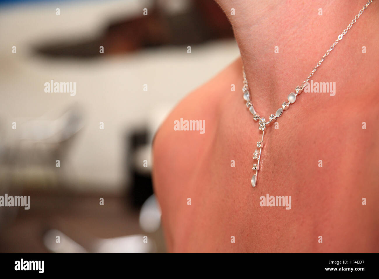 close up of a beautiful neckless on a woman's neck Stock Photo - Alamy