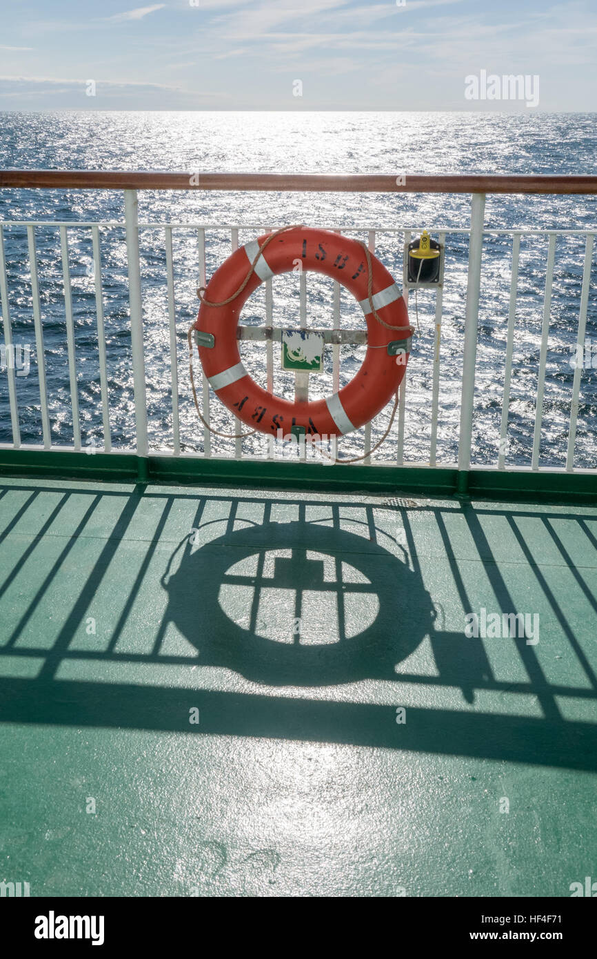 Lifebuoy with a L161 Lifebuoy light attached on a ferry Stock Photo - Alamy