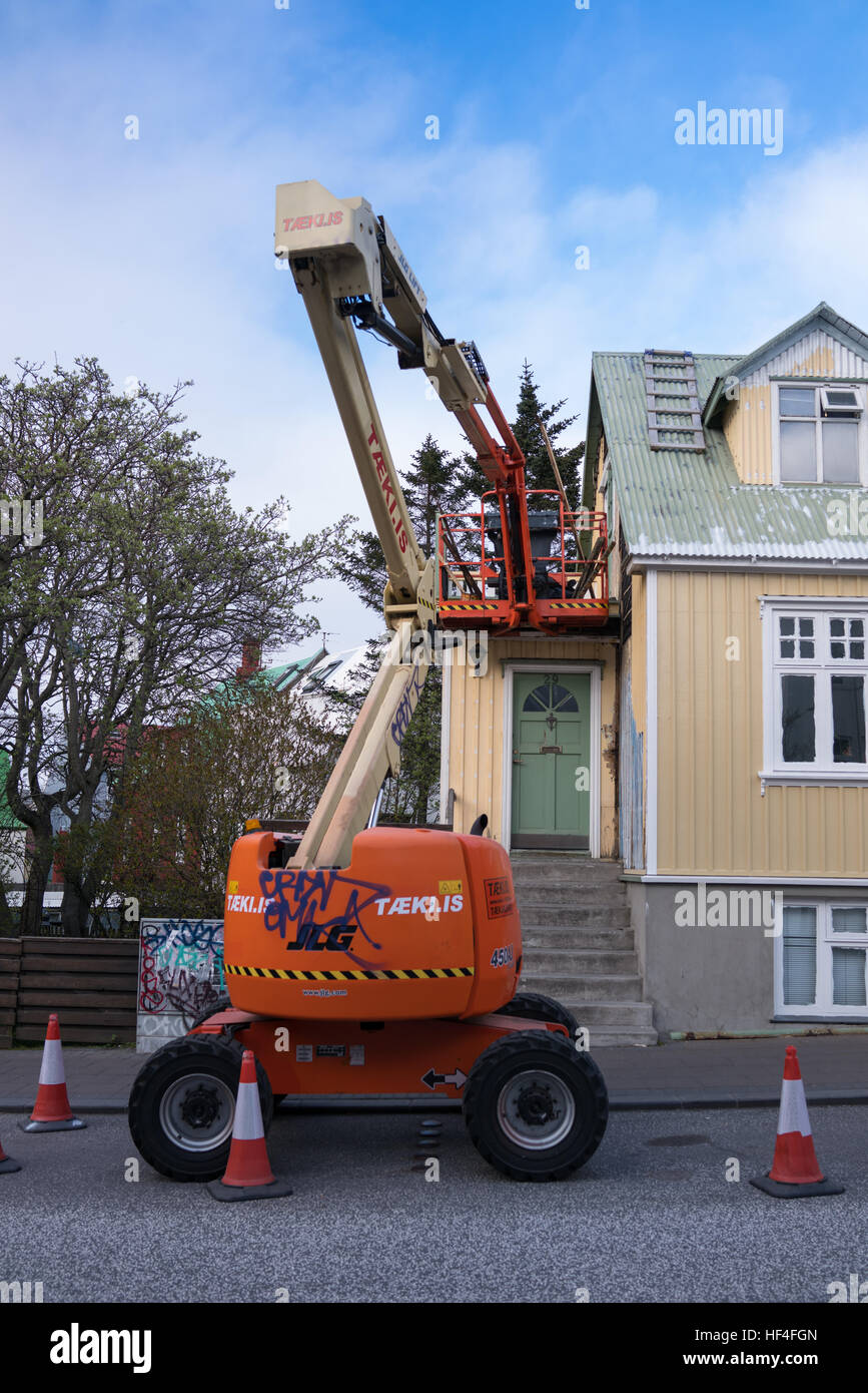 mobile elevating work platform in Reykjavik Stock Photo - Alamy