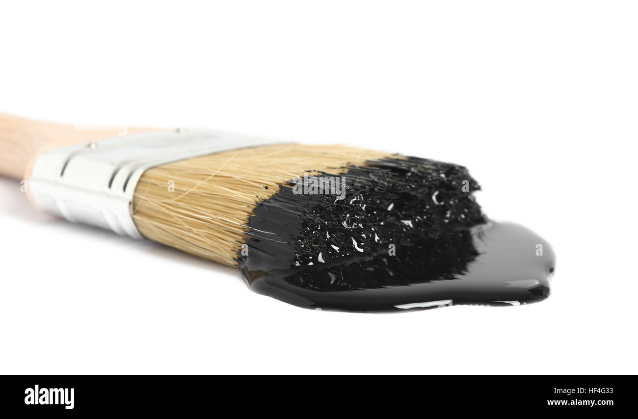 Paintbrush with black paint. Isolated on white background Stock Photo ...