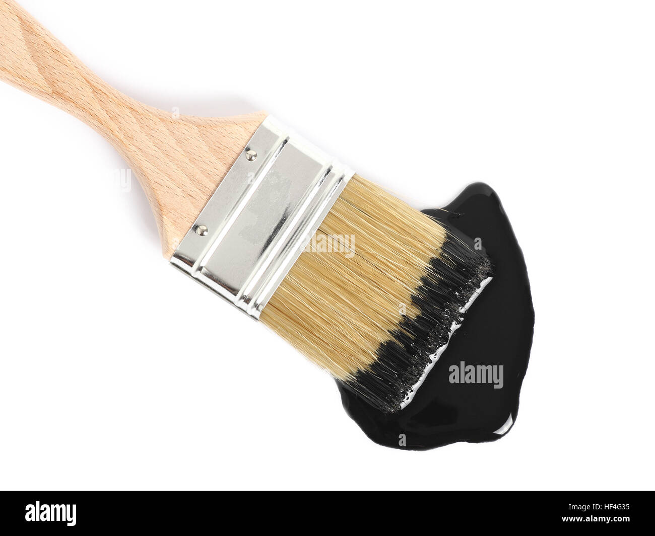 Paintbrush with black paint. Isolated on white background Stock Photo ...
