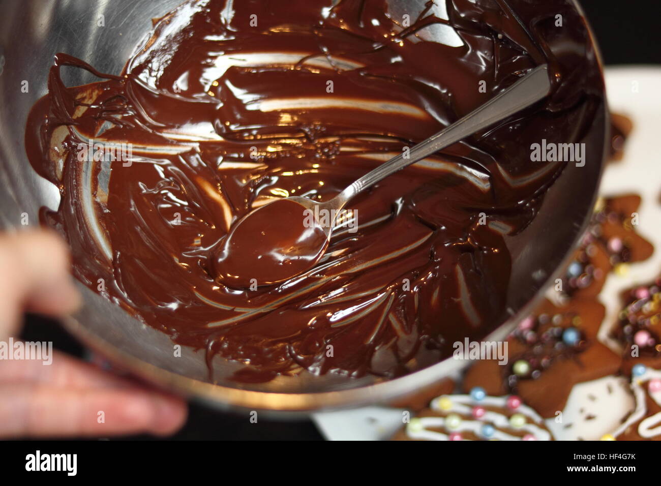 Bowl with melted chocolate. Making Gingerbread Cookies Series Stock ...