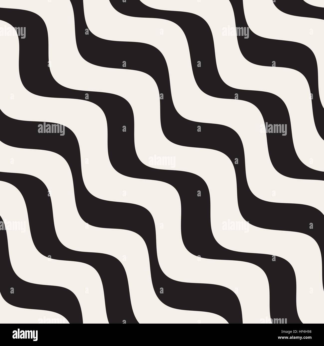 Vector Seamless Black and White Hand Drawn Diagonal Wavy Lines Pattern ...