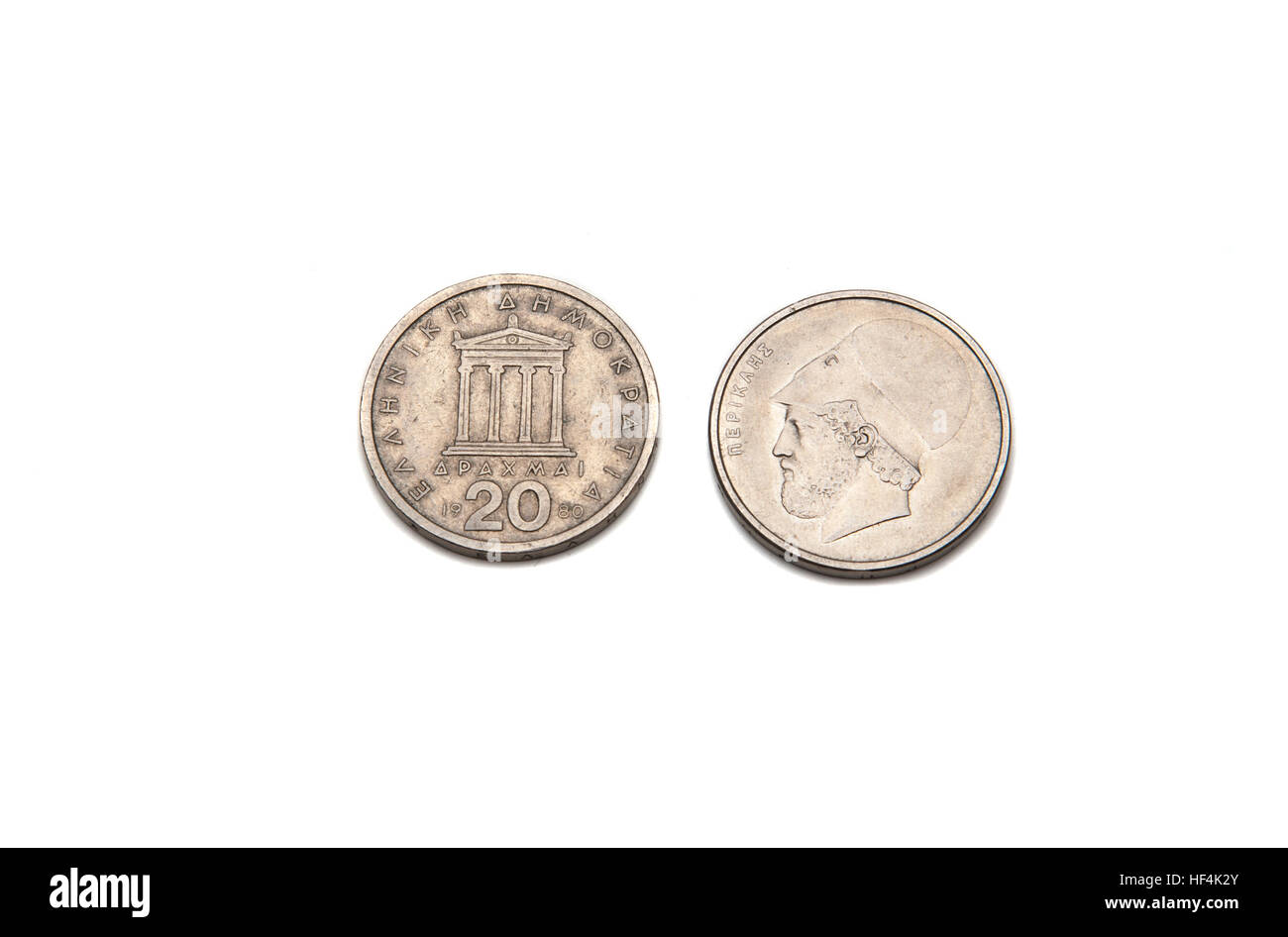 greek drachma coins isolated on a white background Stock Photo - Alamy