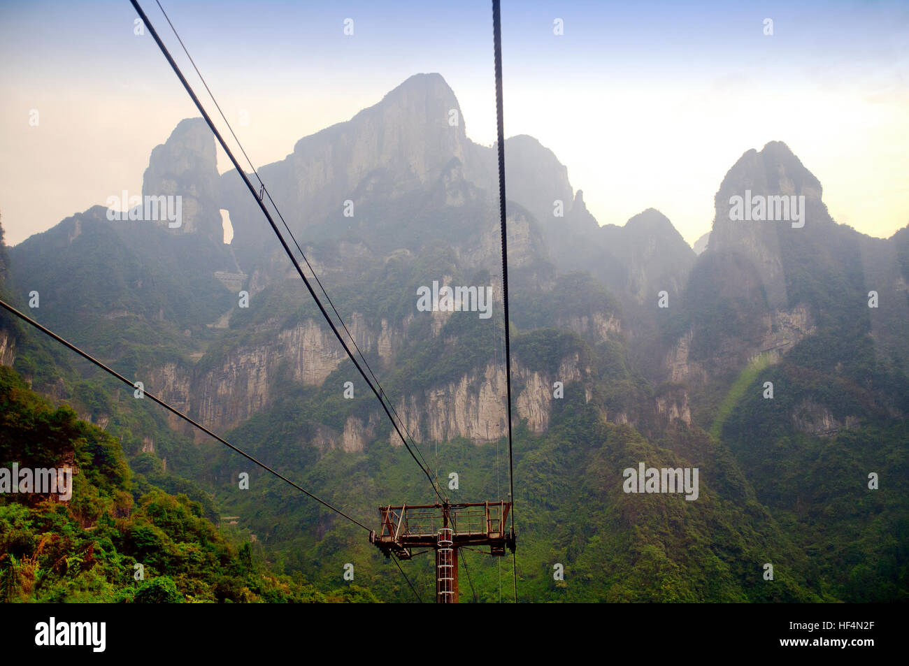 The worlds longest cable car ride at Tianmenshan or Mount Tianmen in ...