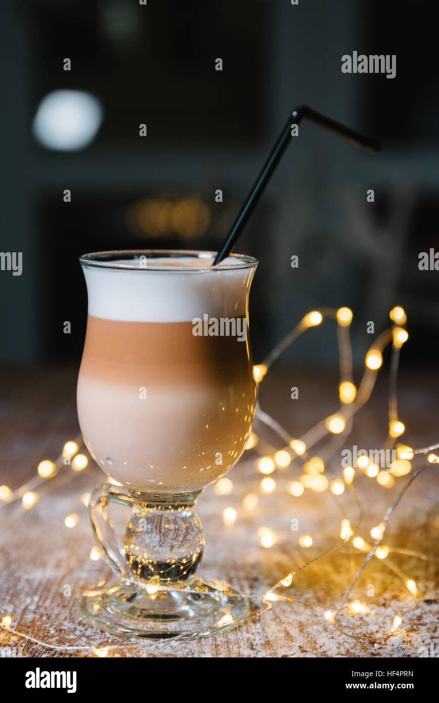 Fancy latte coffee in glass jar Stock Photo - Alamy