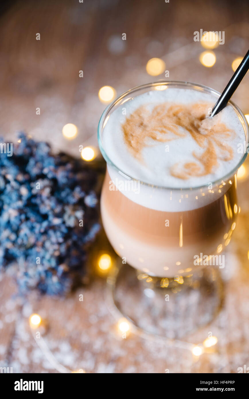 Fancy latte coffee in glass jar Stock Photo - Alamy