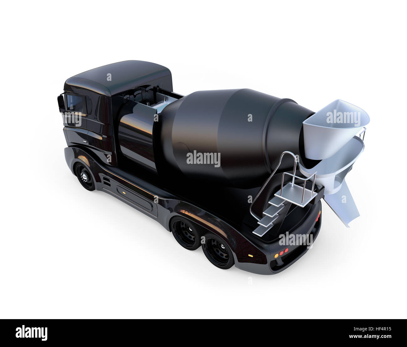 Rear view of concrete mixer truck isolated on white background. 3D ...