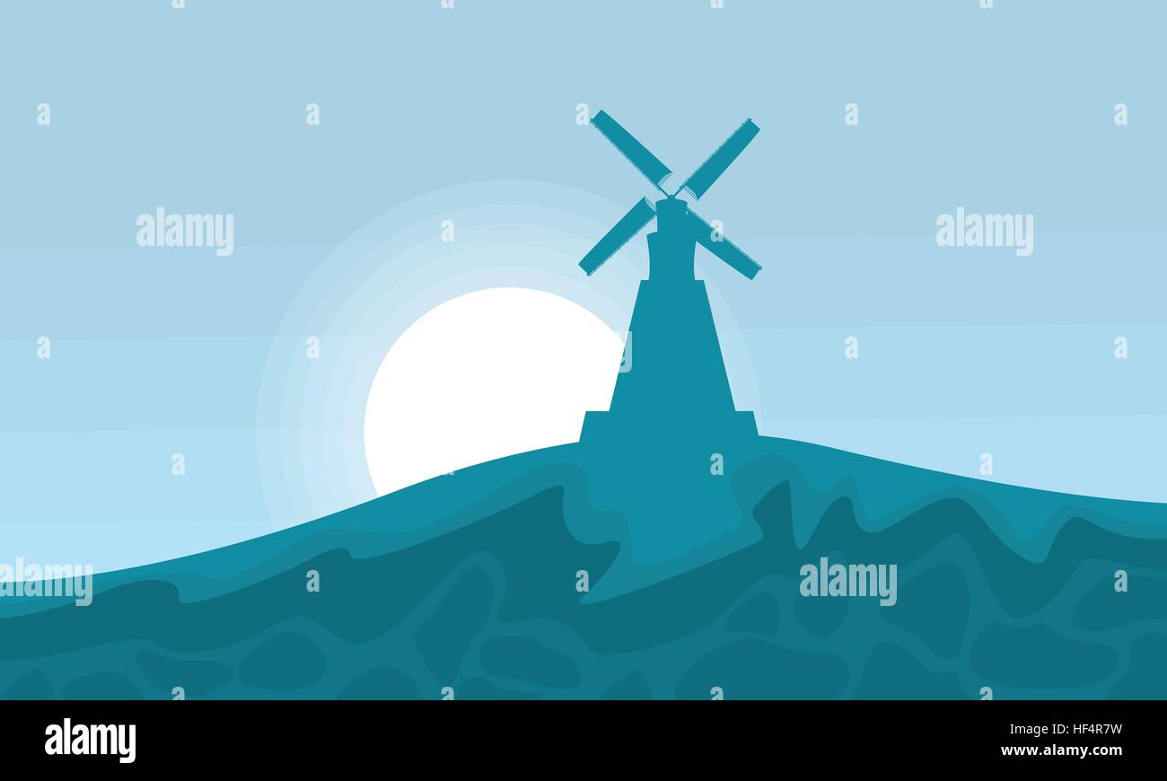 Windmill on the hill scenery vector Stock Vector Image & Art - Alamy