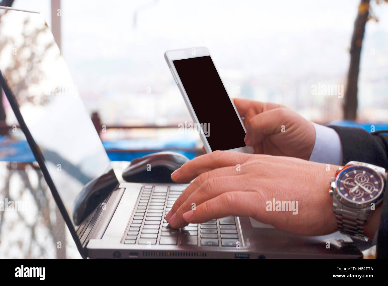 Businessman working laptop holding hi-res stock photography and images ...