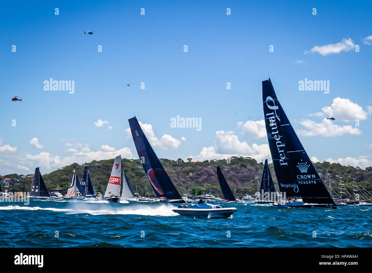 Sydney, Australia. 26th Dec, 2016. Maxi racing yachts and TV ...