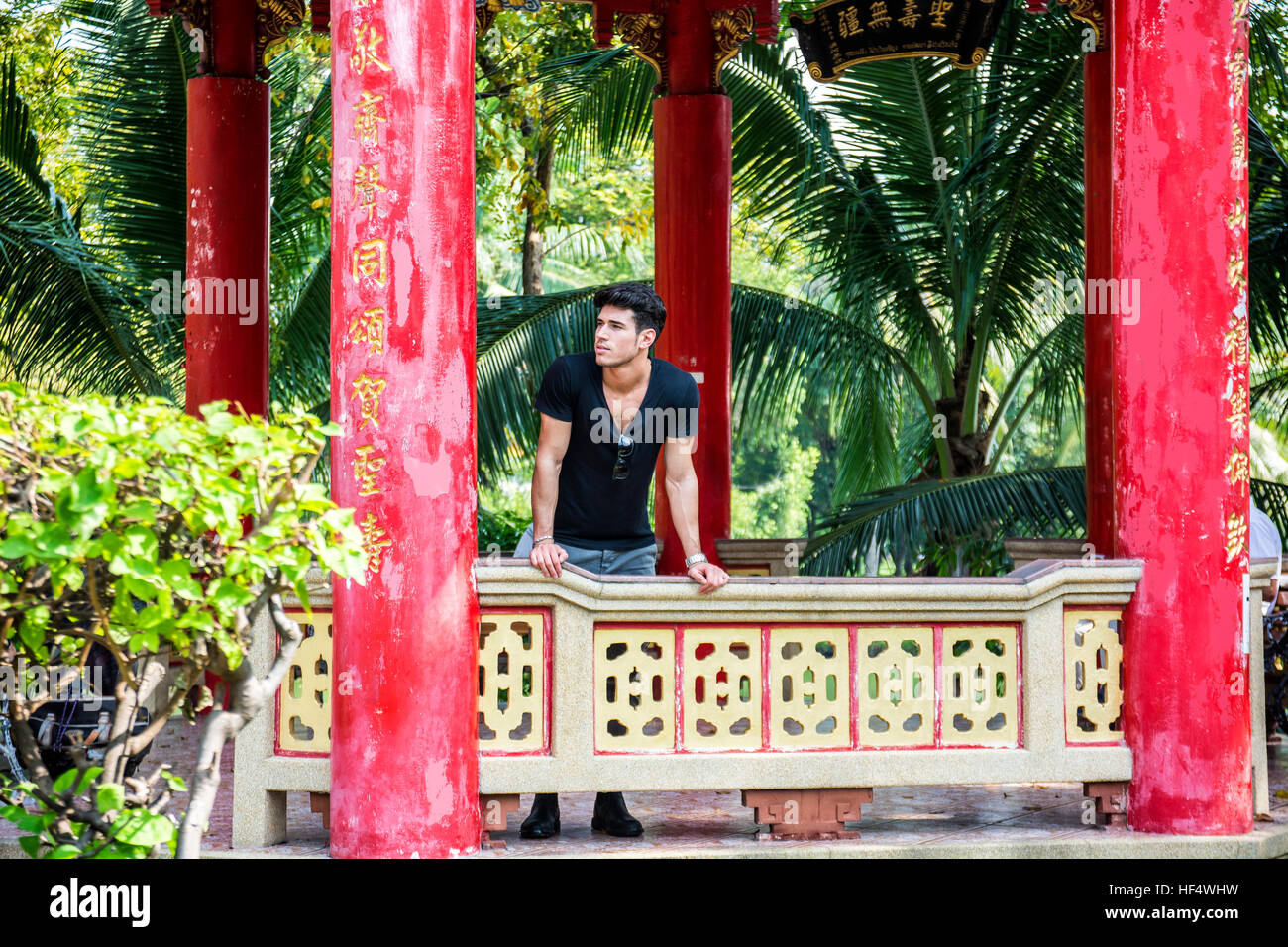Handsome man standing in temple Stock Photo - Alamy