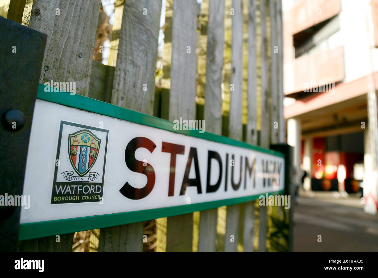 A sign near Vicarage road Watford before the Premier League match Stock ...