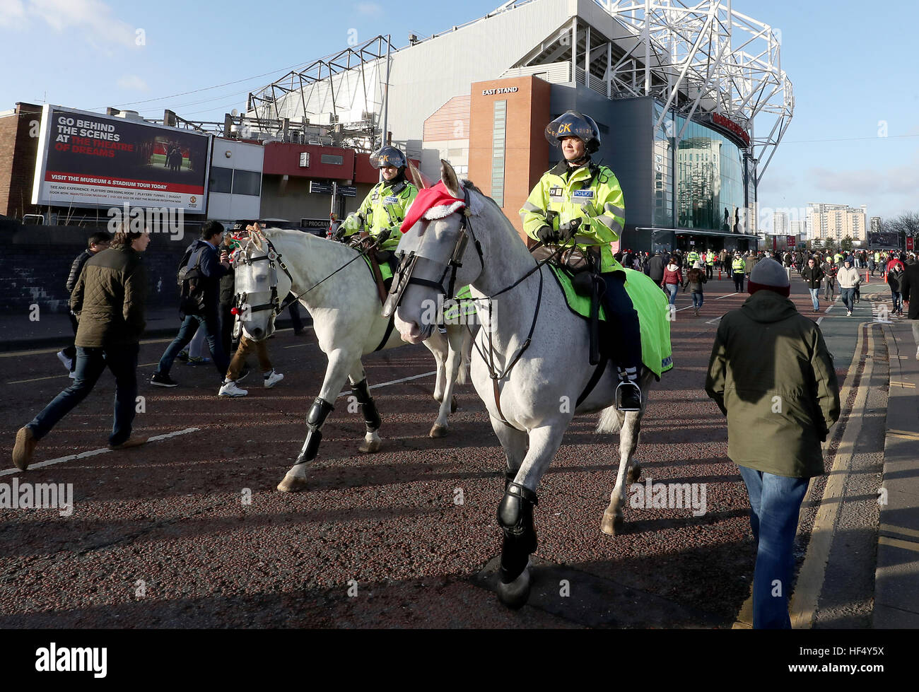 A mounted police presence outside the ground prior to the Premier ...