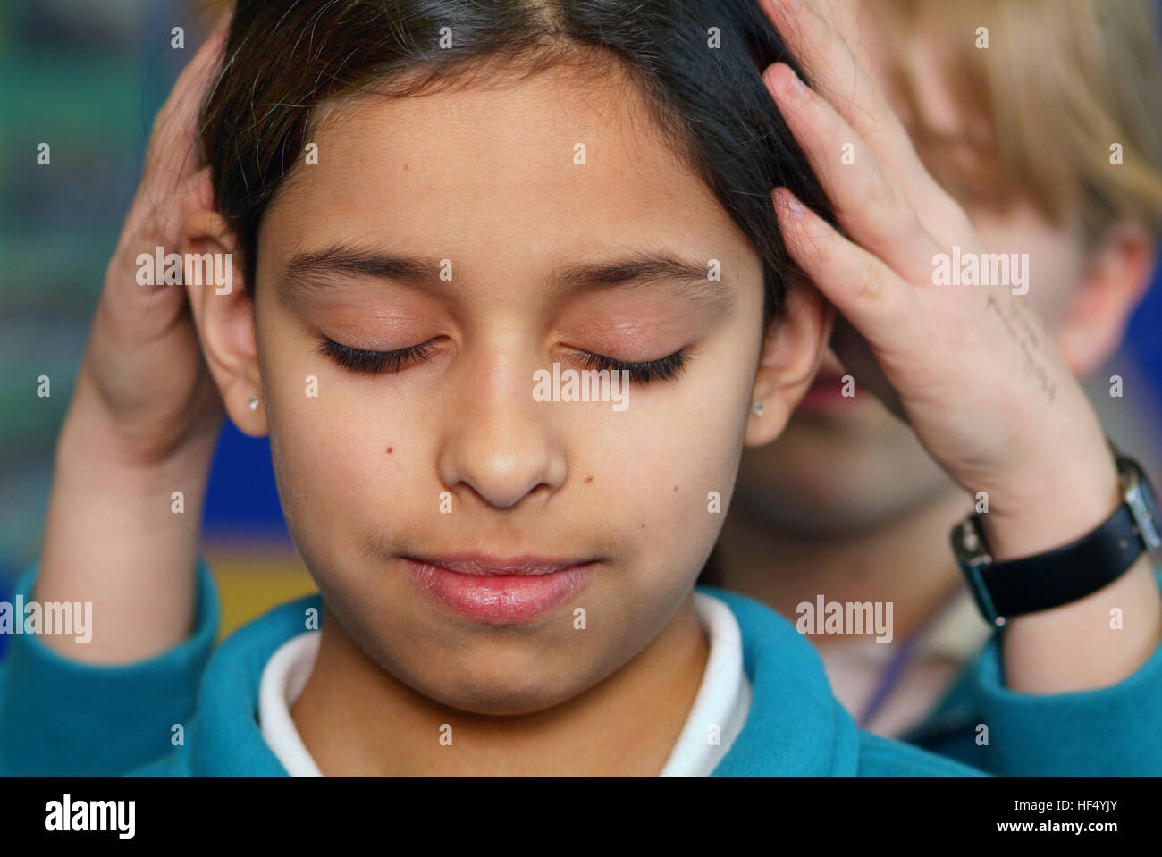 Students in class 7a at John Cabot Academy, Bristol, UK, using massage ...