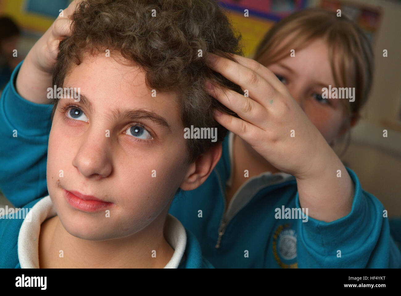 Students in class 7a at John Cabot Academy, Bristol, UK, using massage ...