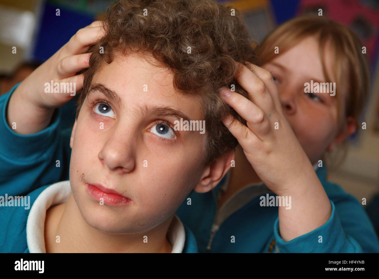 Students in class 7a at John Cabot Academy, Bristol, UK, using massage ...