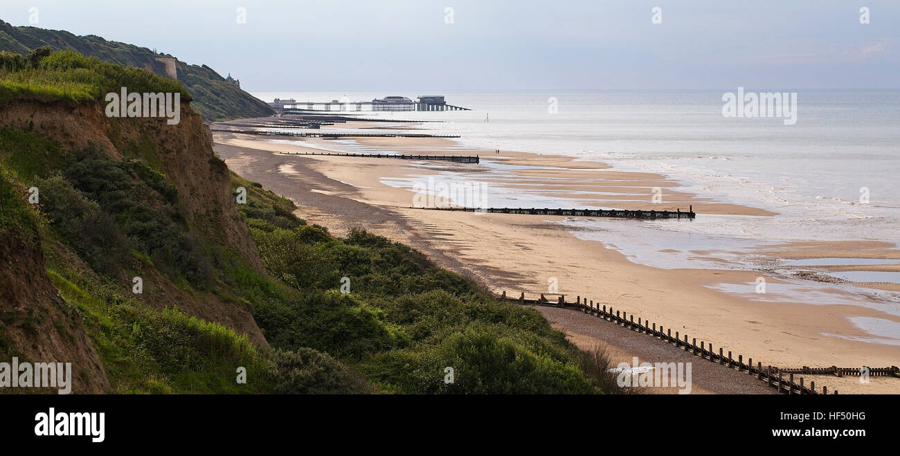 Overstrand beach, looking towards Cromer pier, Norfolk, England, UK ...
