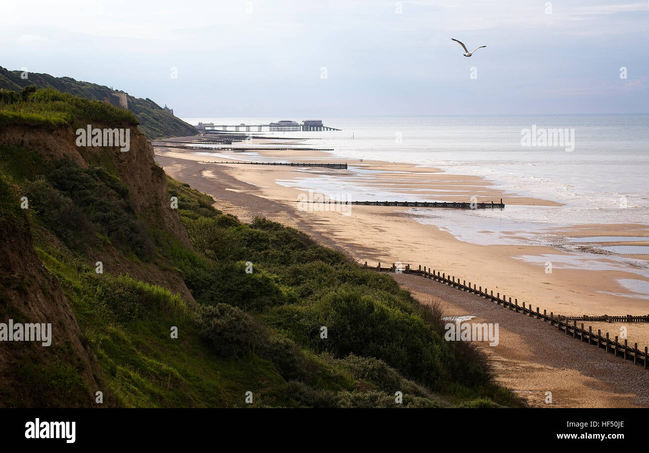 Overstrand beach, looking towards Cromer pier, Norfolk, England, UK ...
