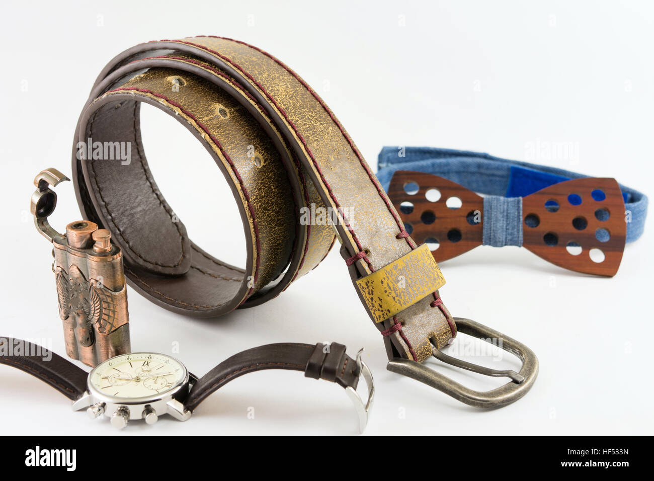 Modern man accesories in brown Stock Photo - Alamy
