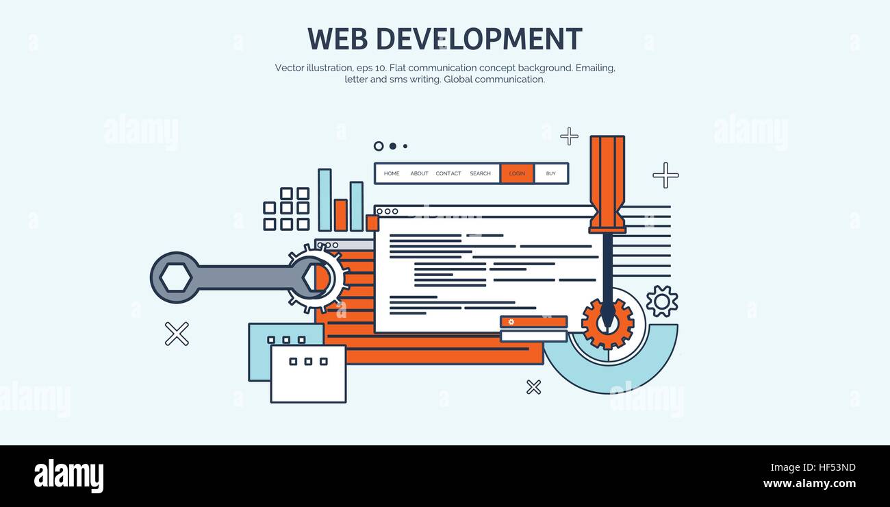 Vector illustration. Flat background. Coding, programming. SEO. Search engine optimization. App ...