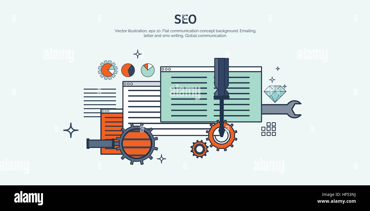 Vector illustration. Flat background. Coding, programming. SEO. Search ...