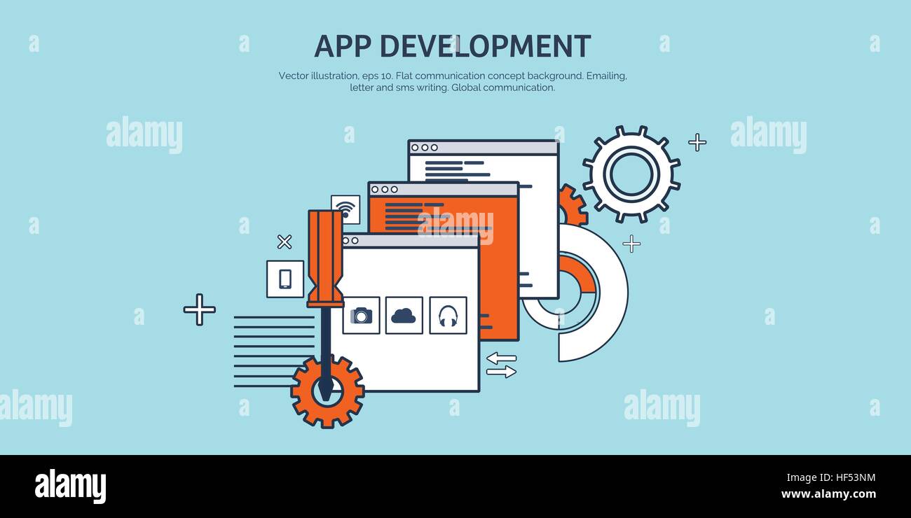 Vector illustration. Flat background. Coding, programming. SEO. Search engine optimization. App ...