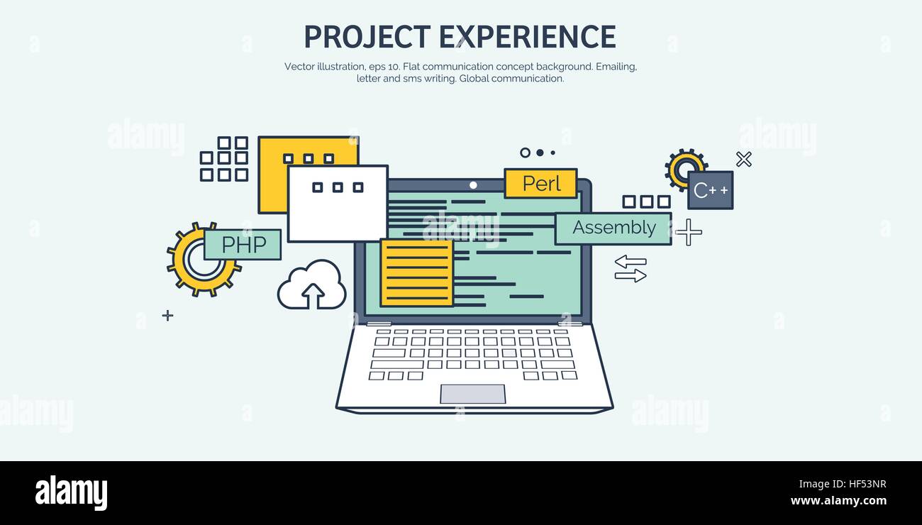 Vector illustration. Flat background. Coding, programming. SEO. Search engine optimization. App ...