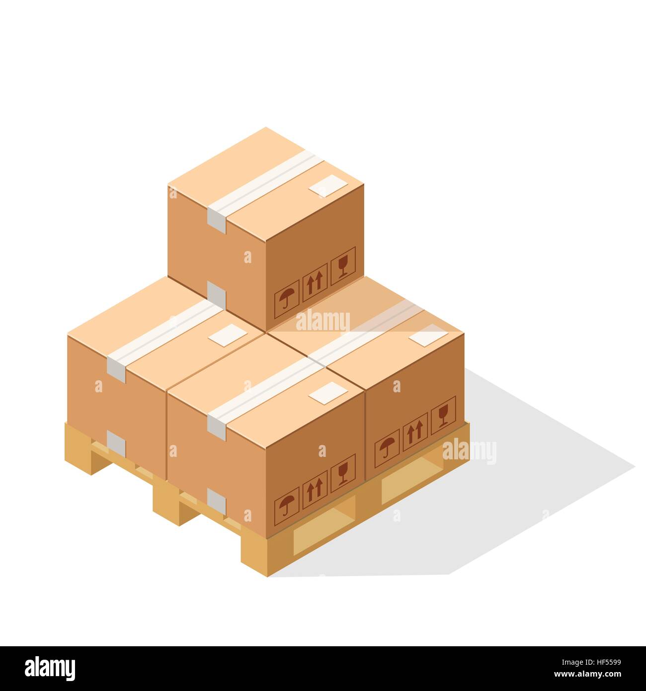 Stack of cartons on a wooden pallet. Isometric graphics isolated on ...