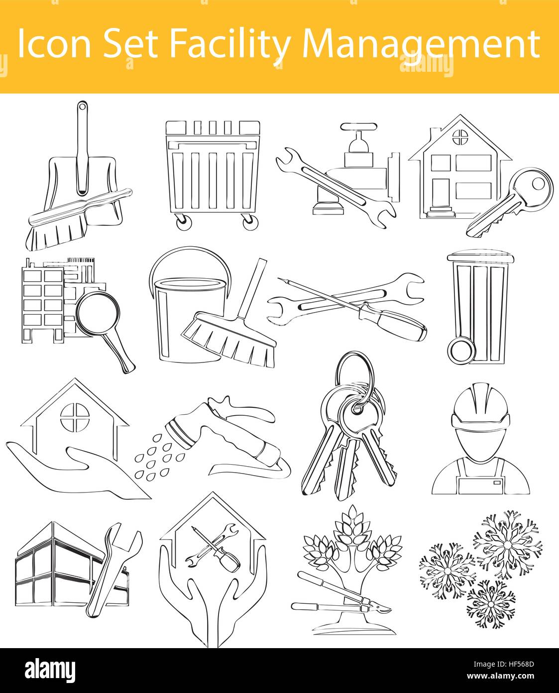 Drawn Doodle Lined Icon Set Facility Management I with 16 icons for the ...