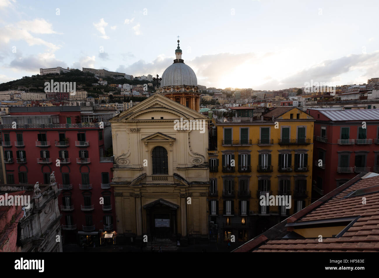 Panorama from the roofs of center of Naples, Italy Stock Photo - Alamy