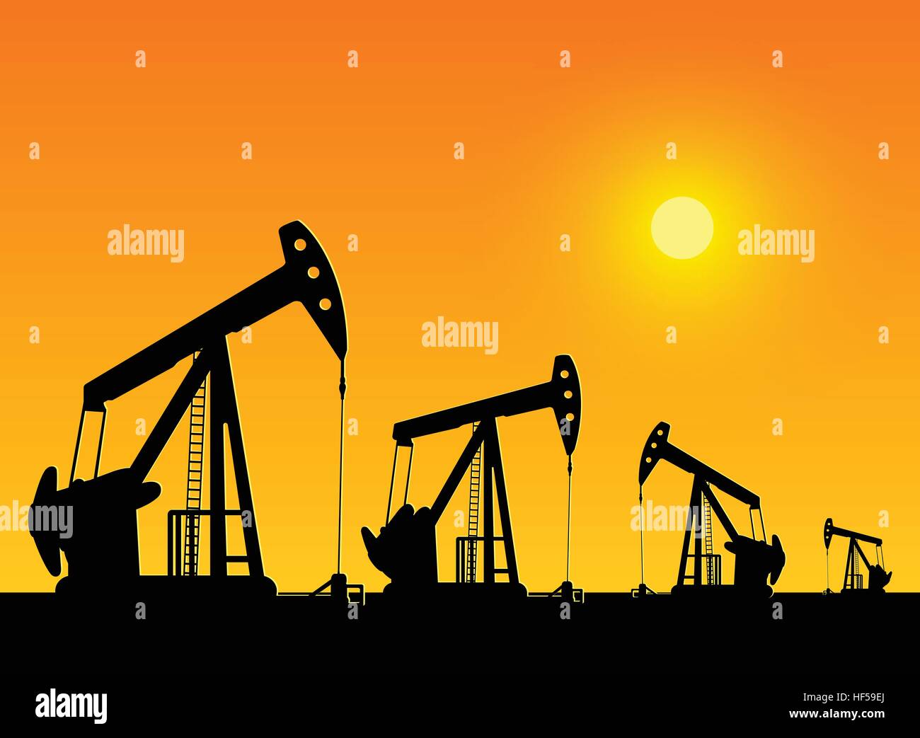 silhouette of working oil pumps on sunset background Stock Vector Image ...
