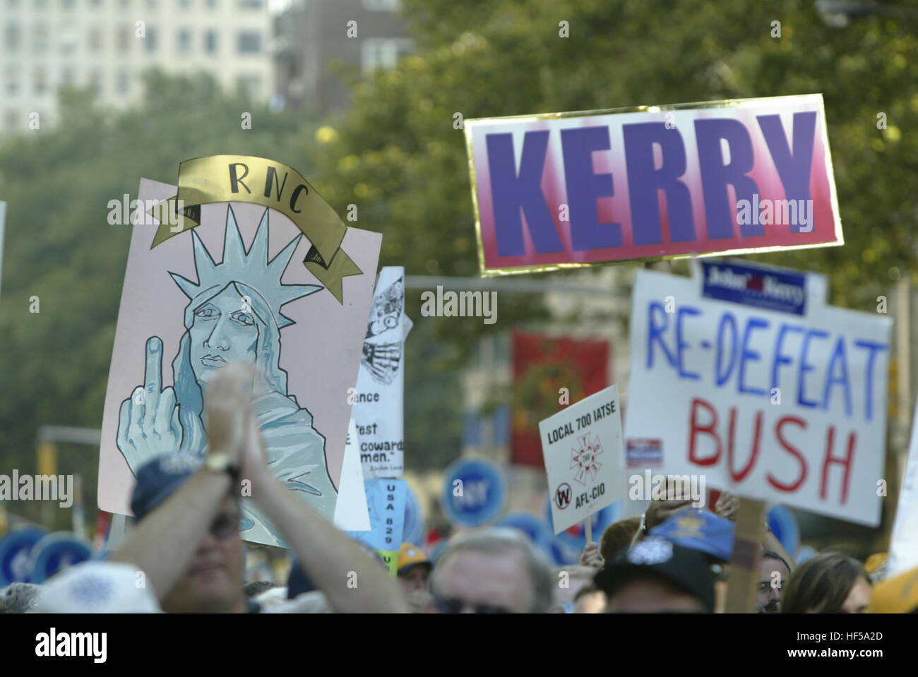 AFL-CIO union members gather for a protest against George W. Bush and ...