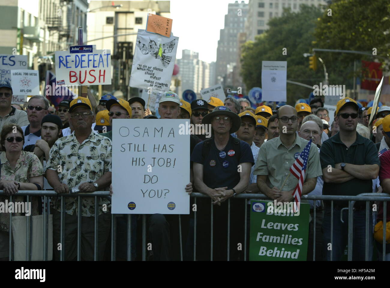 AFL-CIO union members gather for a protest against George W. Bush and ...