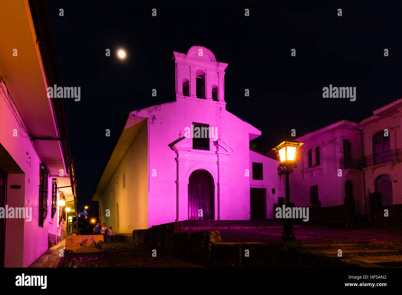 Illuminated church Iglesia La Ermita at night, Popayan, White City, La ...