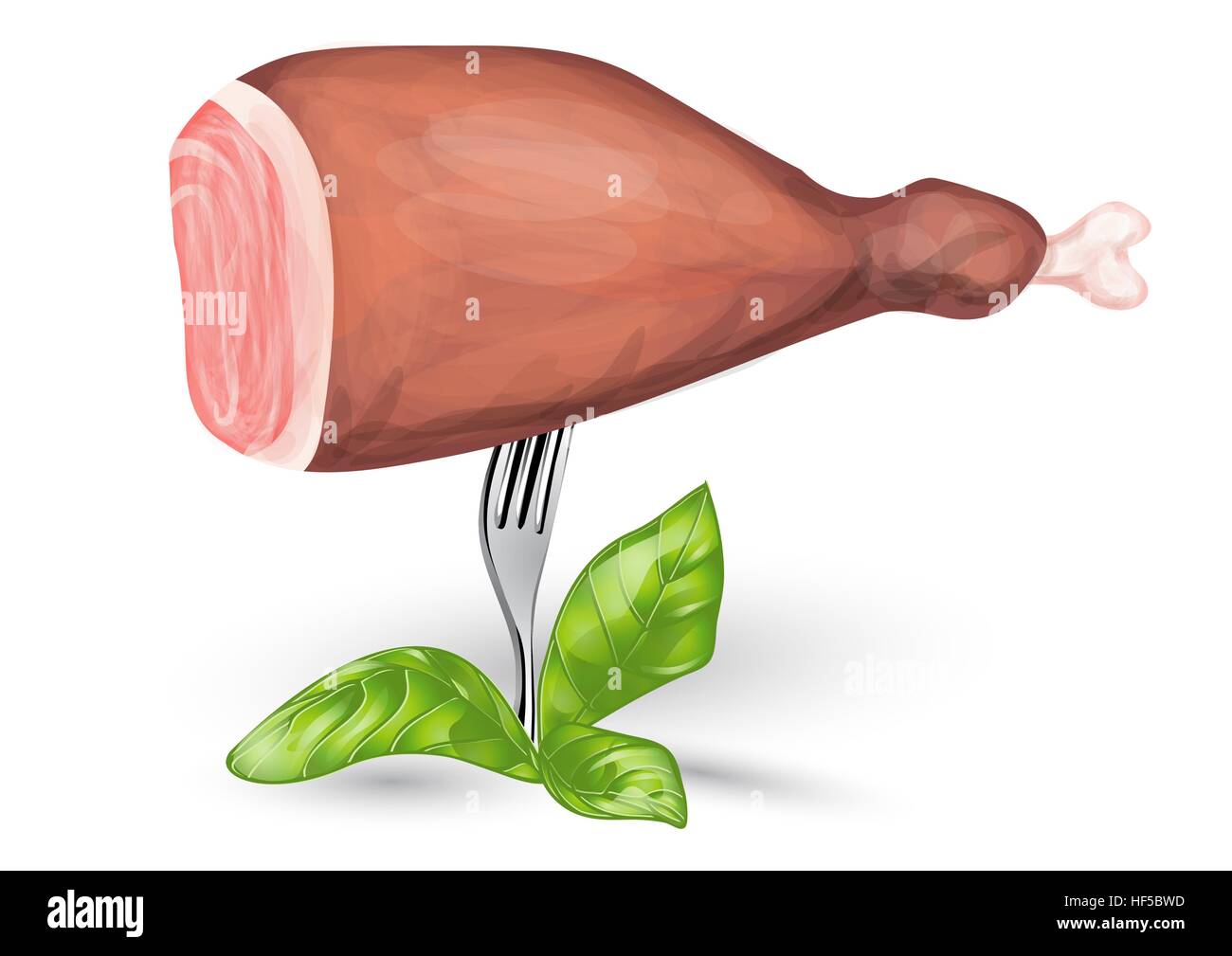 baked ham on fork isolated on white background Stock Vector Image & Art ...