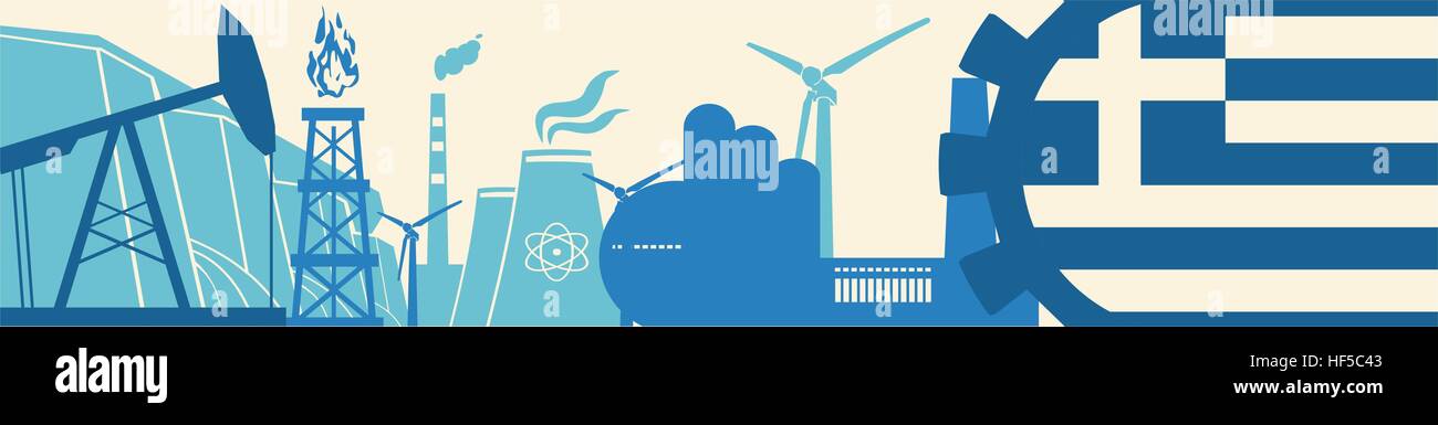 Energy and Power icons set. Header banner with Greece flag Stock Vector ...