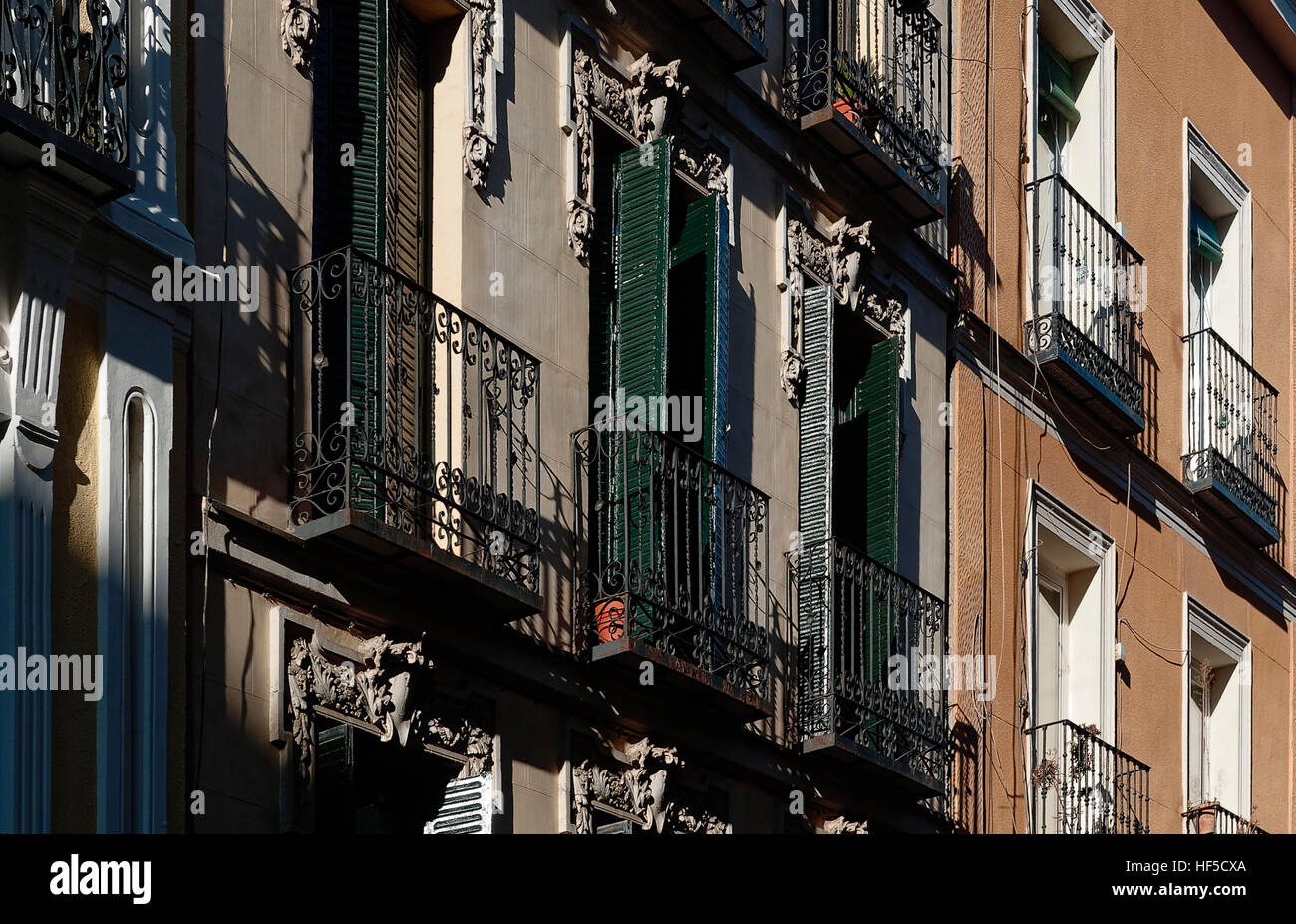 The classical balconies of Madrid, Spain Stock Photo - Alamy