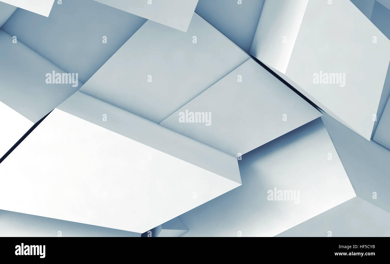 Abstract digital background, white chaotic fragments with soft blue ...