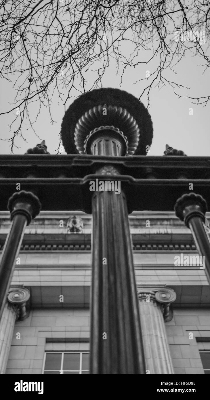 Low angle shot looking up of pipes and lamp posts Stock Photo - Alamy