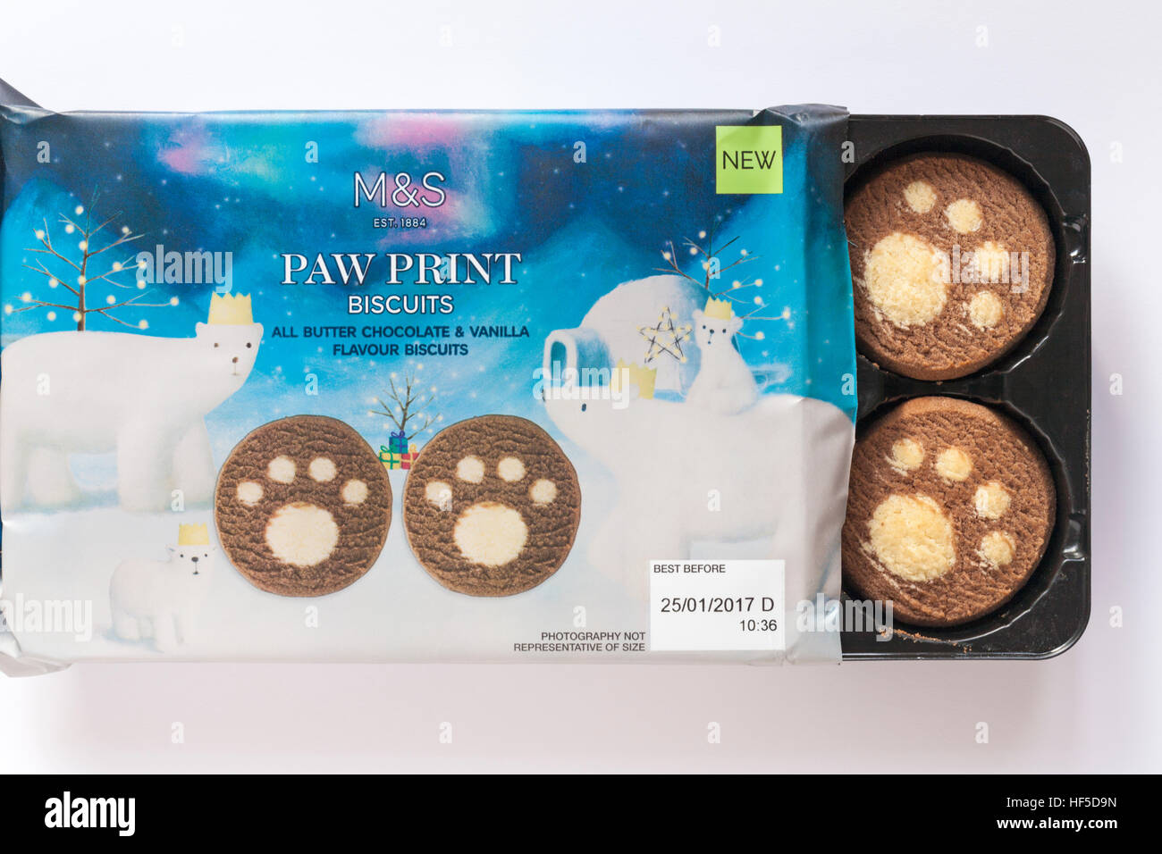 packet of M&S new Paw Print biscuits, all butter chocolate & vanilla ...