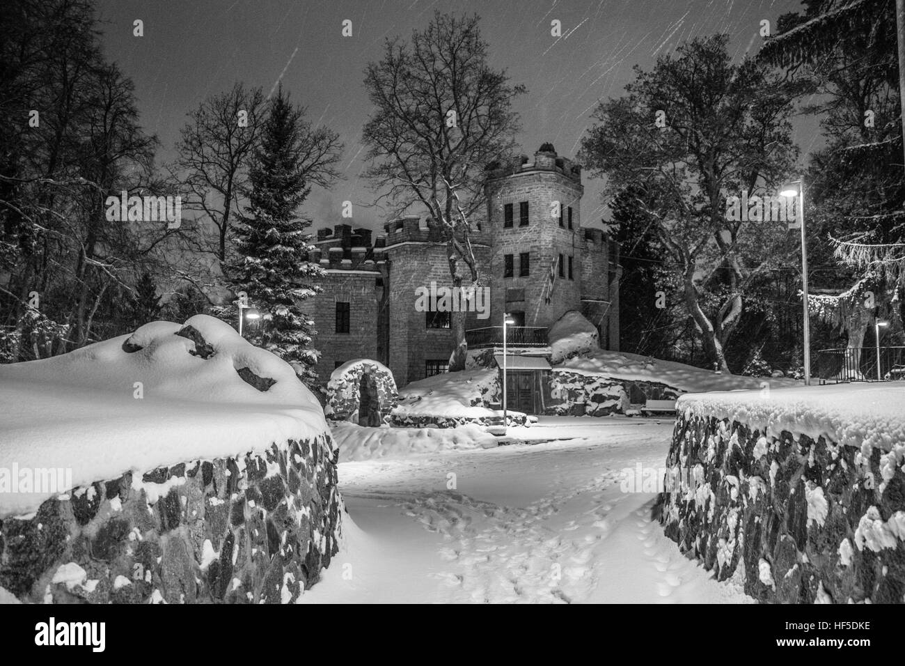 Snowy Castle in The Night Stock Photo - Alamy