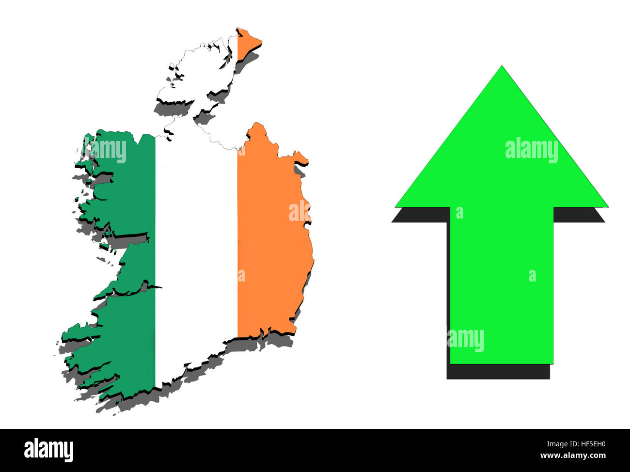 Ireland map on white background and green arrow up Stock Photo - Alamy