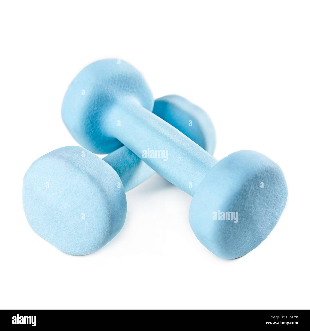 Two blue dumbbells isolated on white background Stock Photo - Alamy