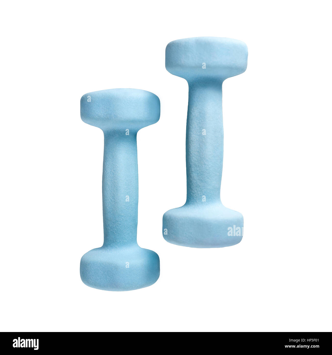 Two blue dumbbells isolated on white background Stock Photo - Alamy